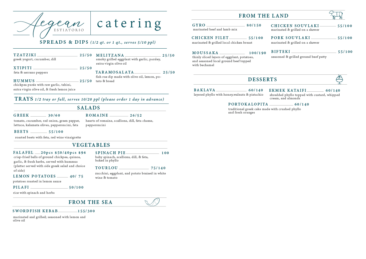 Our Menu - Aegean Estiatorio