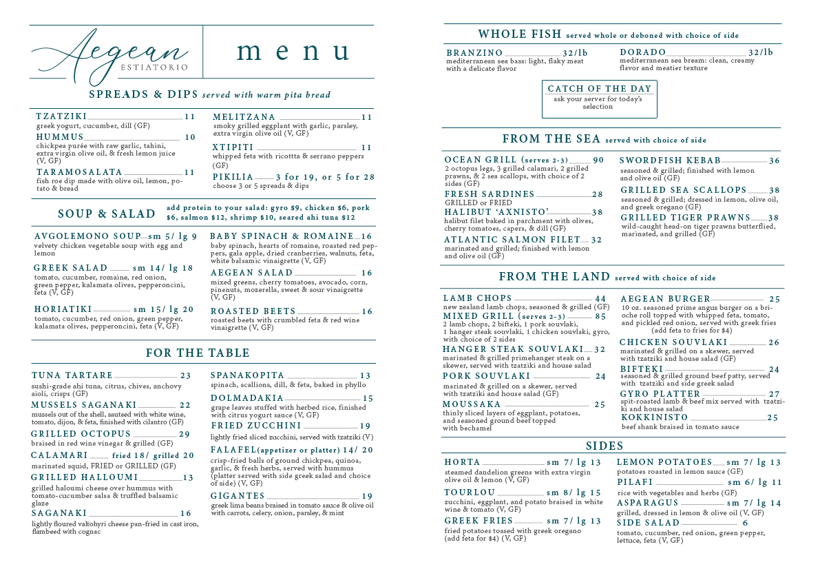 Our Menu - Aegean Estiatorio